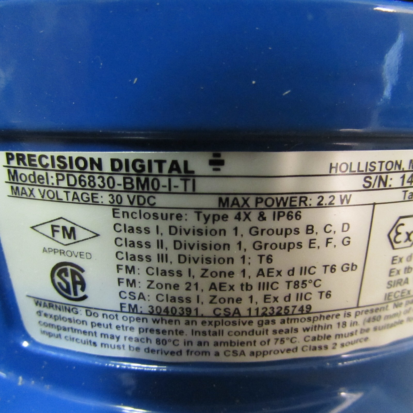 PRECISION DIGITAL, PD6830-BM0-I-TI, EXPLOSION-PROOF FLOW/RATE TOTALIZER ...