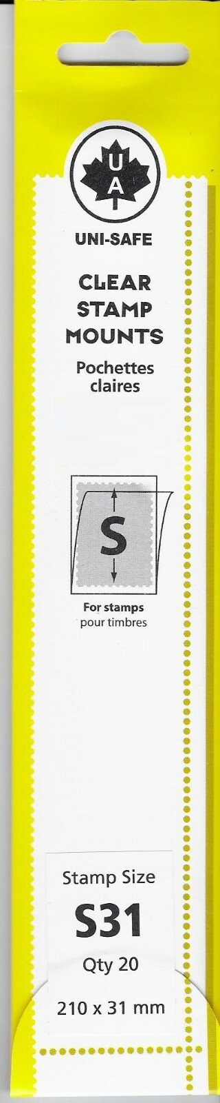 Uni-Safe Prinz S31 Top Opening Stamp Mounts: 31 mm 20 CLEAR strips ...