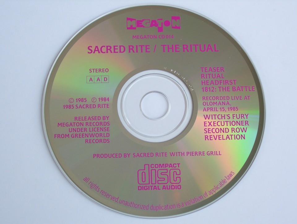 SACRED RITE The Ritual CD 1985 MEGA RARE OOP ORIG 1st PRESS on MEGATON ...