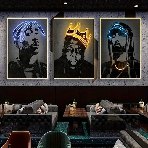Canvas Neon Poster Hip Hop Rapper Singer Wall Art 2pac Biggie Eminem ...