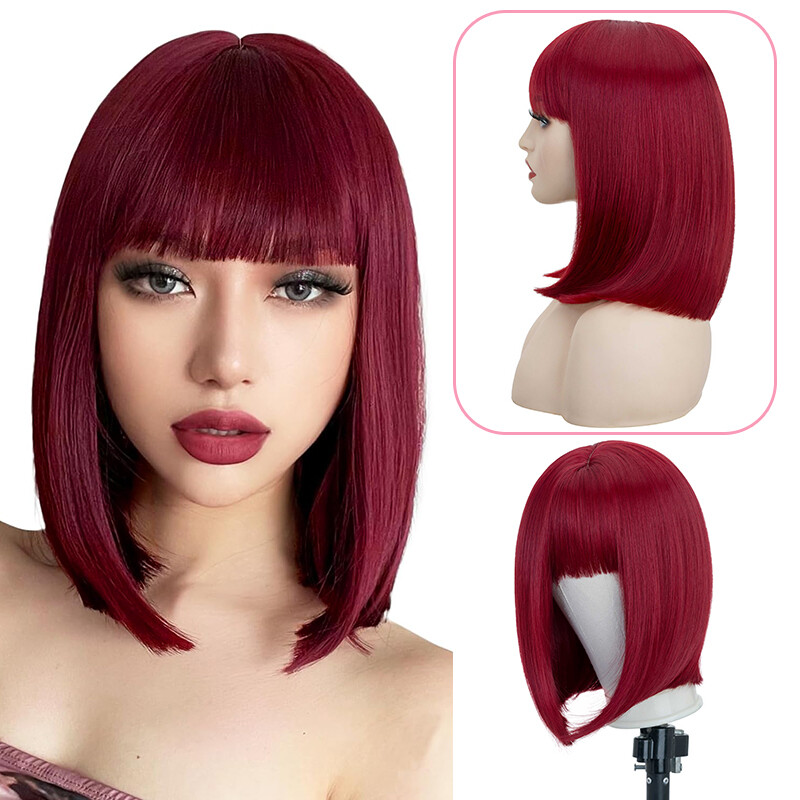 Lady Short Hair Bob Wigs Straight Ash Blonde Hair Wig Cosplay Party ...