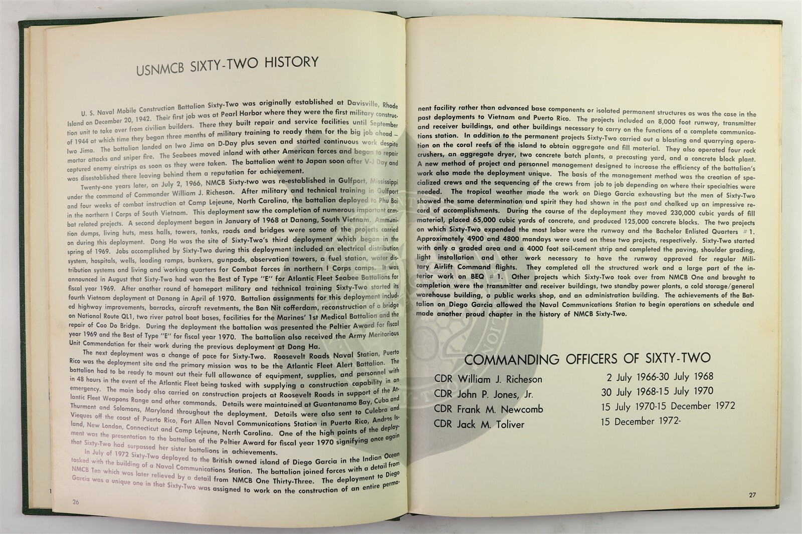 Mobile Construction Battalion NMCB 62 Seabees 1972 1973 Diego Garcia ...