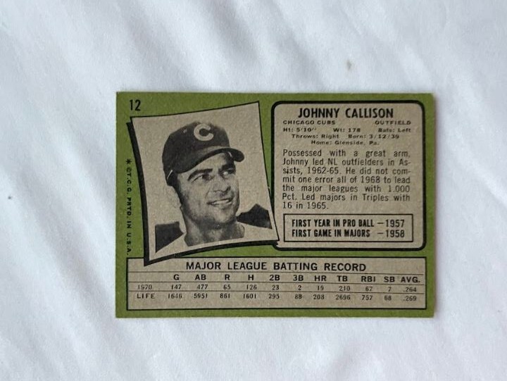 DCC: 1971 Topps Johnny Callison Chicago Cubs NM-MT | eBay