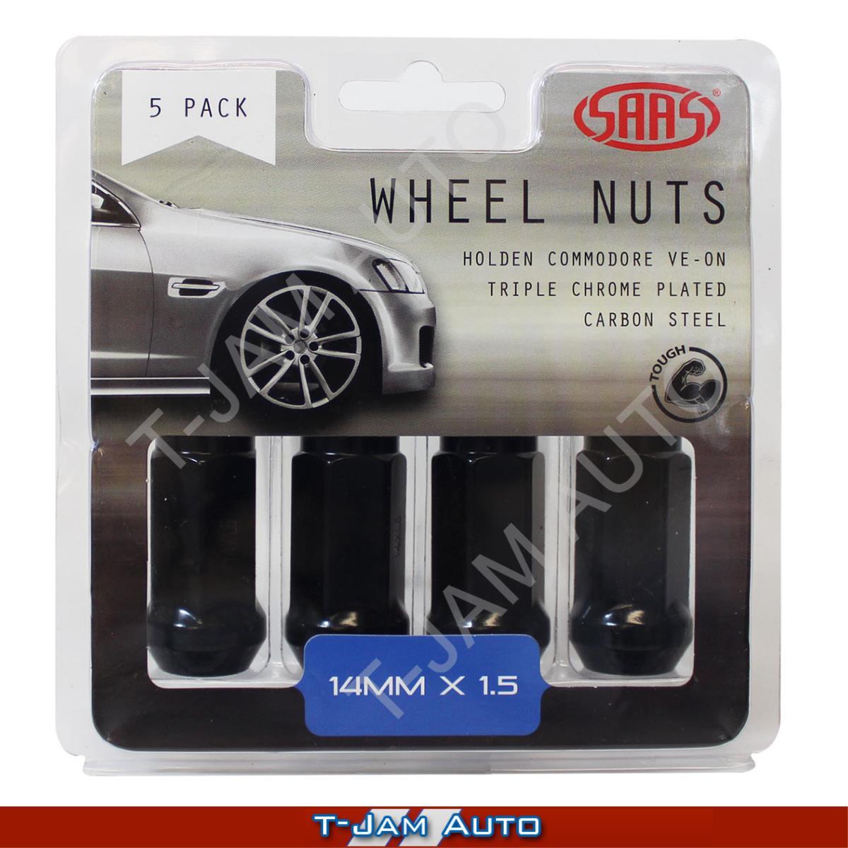 SAAS Wheel Nuts Flat 14x1.4 Blk 45mm 2x5PK for Holden Commodore VE 2006 ...