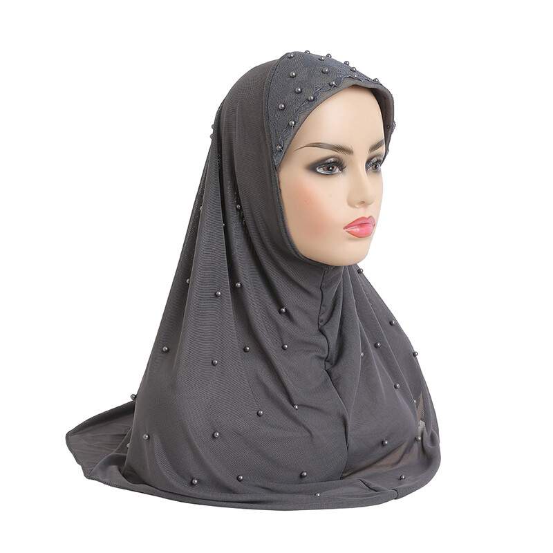 Muslim Hijab Beaded Islamic Headscarves Wraps Headwear Plain Colors ...