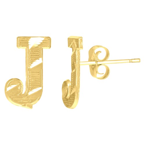 10k Yellow Gold Mens Initials Letter J Stud Earrings L: 0.47 in | eBay
