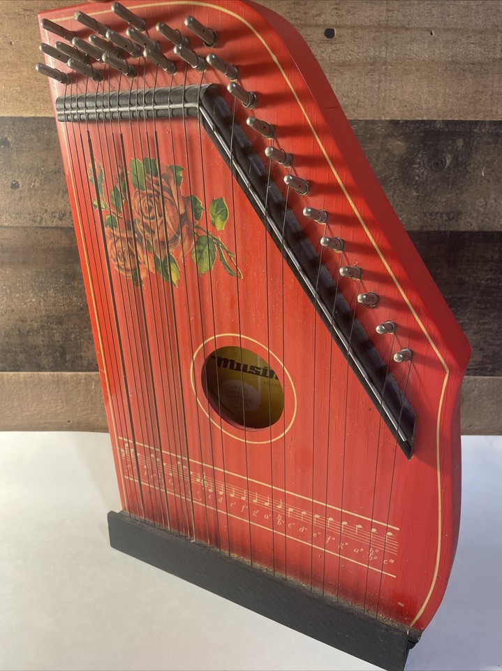 OLD VINTAGE ZITHER GERMANY GDR JUBEL TONE 20 STRINGS RED PAINTING SINCE ...