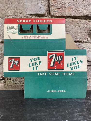 Vintage 7up 6-Pack Bottles Carton Cardboard Soda Pop Carrier Fresh Up ...
