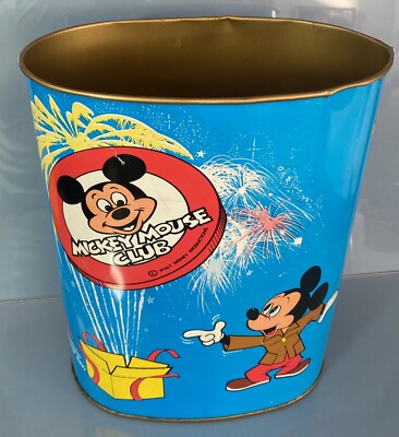 Vintage 1970’s Mickey Mouse Disney Metal Trash Can Waste Paper Basket ...