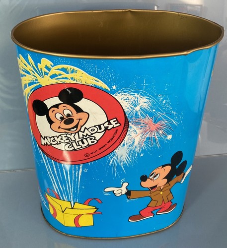 Vintage 1970’s Mickey Mouse Disney Metal Trash Can Waste Paper Basket ...