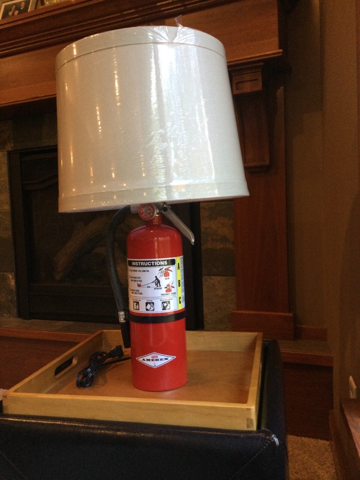 Fire extinguisher lamp. Fireman Firefighter decoration. Made from real ...