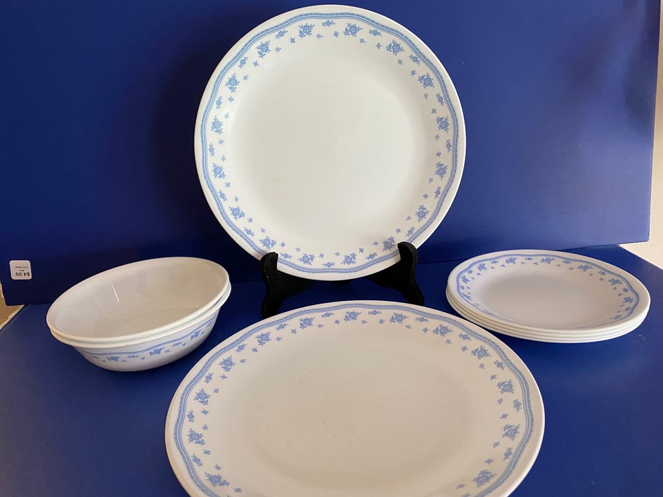 Corelle Morning Blue Dishes Set Of 8 Bowls.Dinner Plate ,Bread Plate | eBay