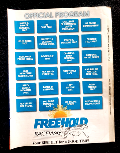 1998 Freehold Raceway Harness Racing Program - Saturday, December 12 | eBay