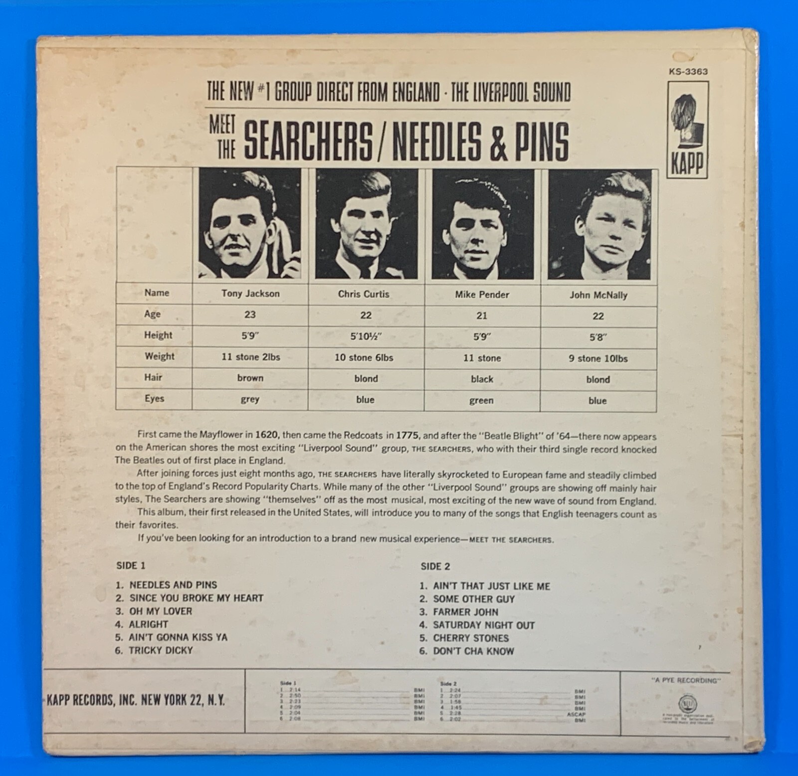 THE SEARCHERS “MEET THE SEARCHERS / NEEDLES & PINS” 1964 VINYL LP FIRST ...