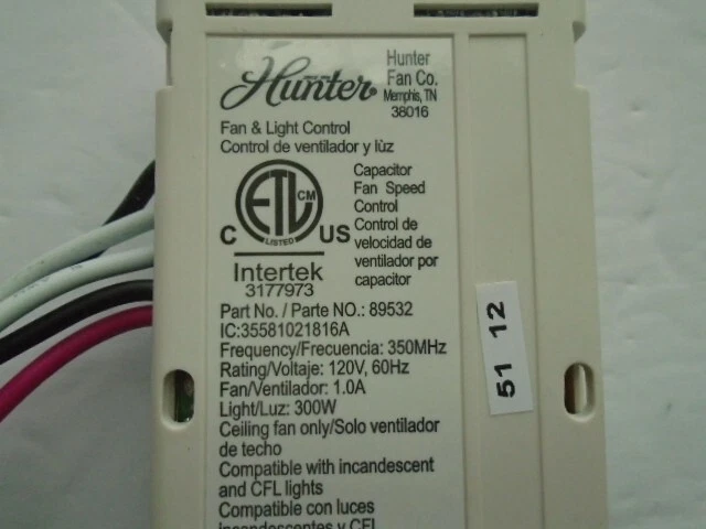 Hunter Ceiling Fan Remote Part 99600 | Shelly Lighting