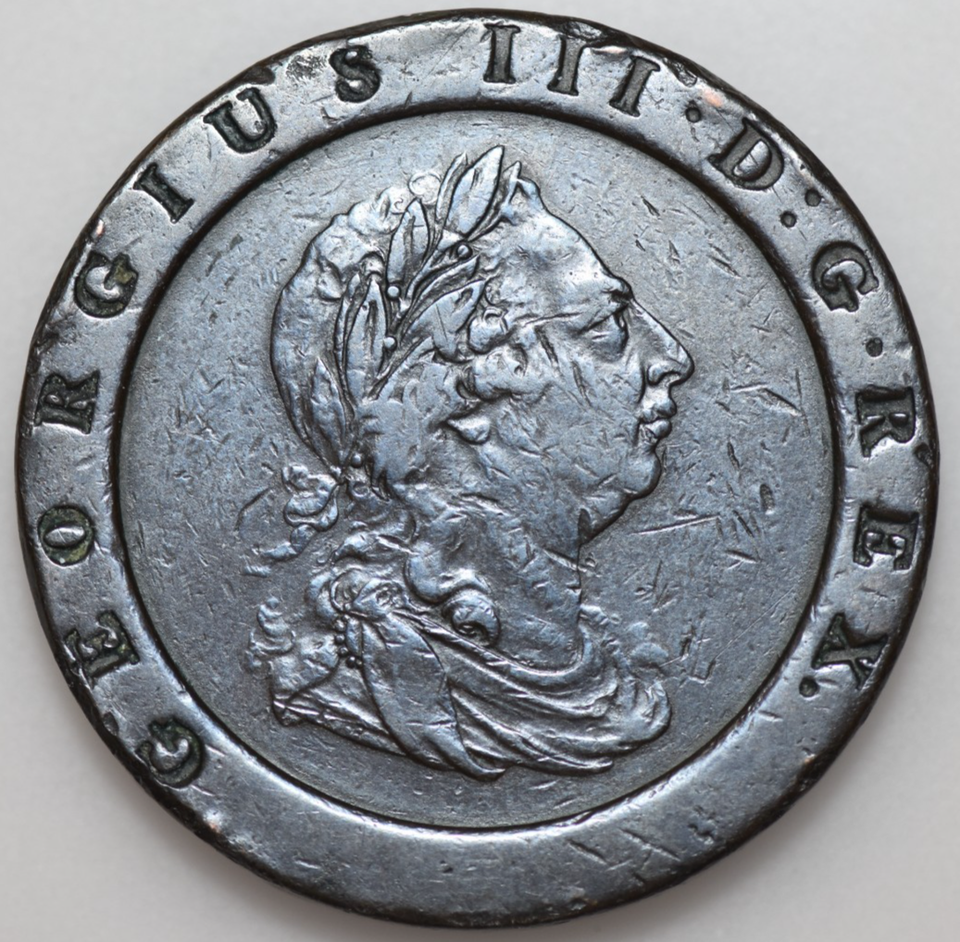 1797 GEORGE III CARTWHEEL TWOPENCE, SOHO MINT, BRITISH COPPER COIN, VF ...