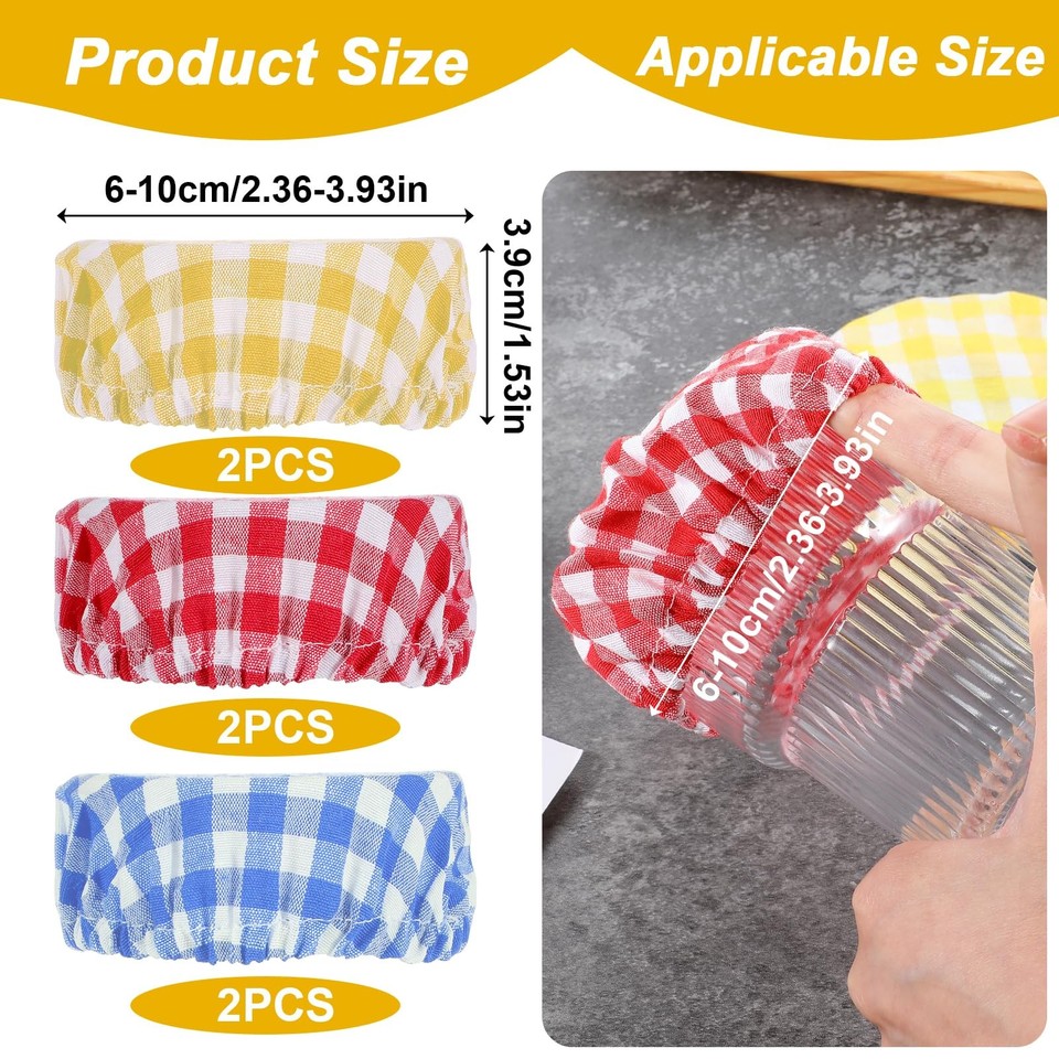 6 Pcs Jar Cloth Covers, Colorful Plaid Sourdough Starter Jar Cover ...