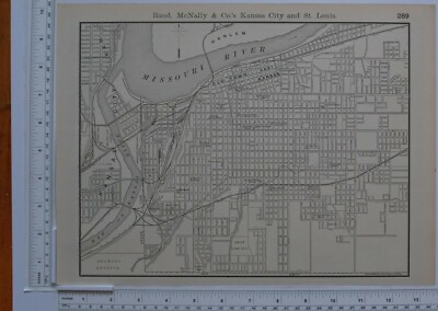 1890 ORIGINAL USA STATE MAP KANSAS CITY & ST LOUIS STOCK YARDS DEPOT ...