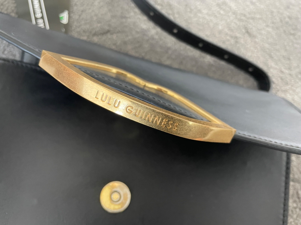 LULU GUINNESS BLACK LEATHER LIP BUCKLE SHOULDER & CROSS BODY BAG $620 ...