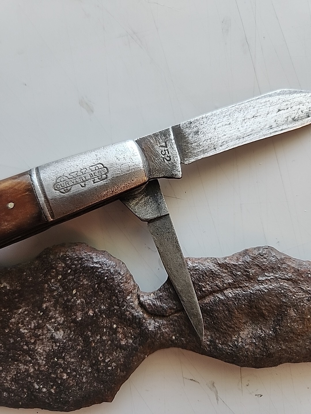 Antique OVB POCKET Knife, 2 Blades, Brown Bovine Bone, sharp. | eBay