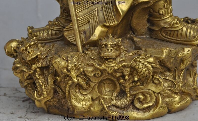 10" chinese brass guan gong guan yu Generals Hold Broadsword Stand ...