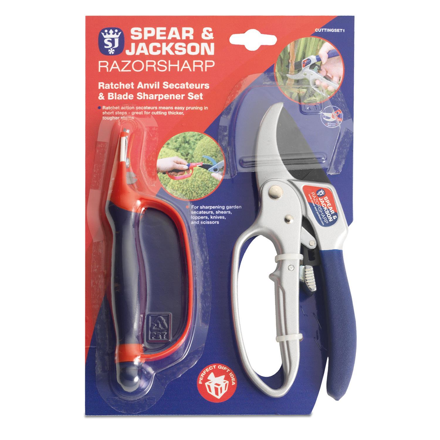Spear & Jackson Gift Set of Ratchet Anvil Secateurs & Sharpener Garden ...