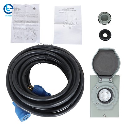 30 Amp 25/50/75/100FT Generator Extension Power Cord & Power Inlet Box ...