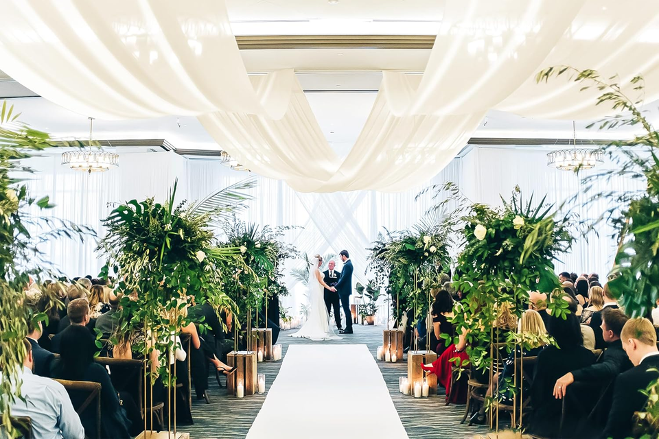 Ivory Satin Ceiling Drapes for Weddings - 6 Panels, 5ft x 40ft Romantic ...