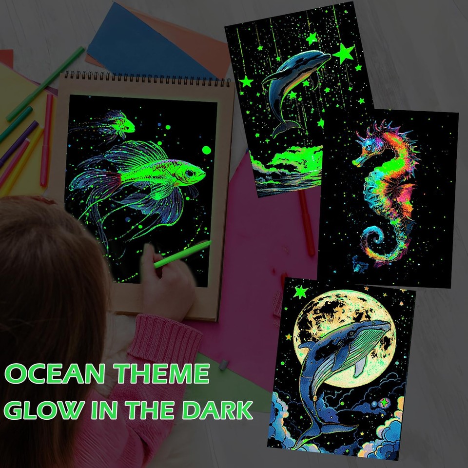 Luminous Scratch Art Notes Kit, Rainbow Scratch Paper Stencils, 8-Piece ...