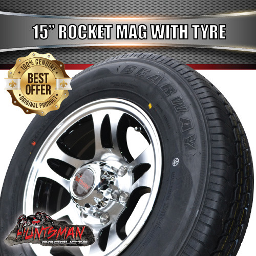 15" 6 Stud Rocket Caravan Boat Trailer Alloy Mag Wheel Rim & 195R15C ...