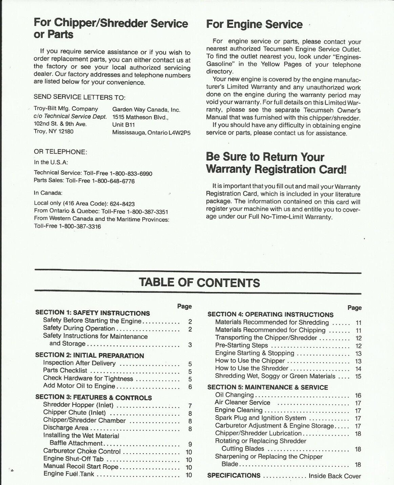 Troy Bilt Junior Tomahawk Chipper/Shredder Owner Manual | eBay