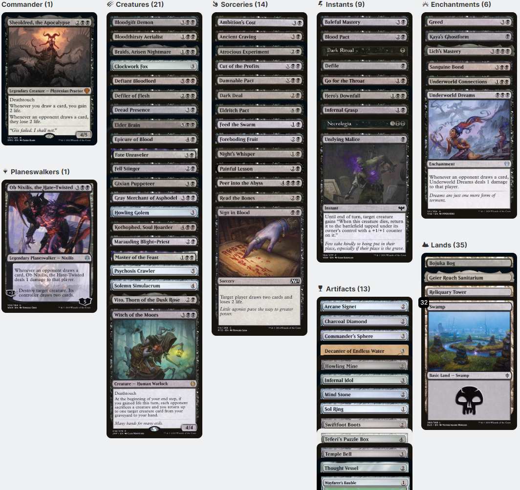 Sheoldred, the Apocalypse FORCED CARD DRAW DRAIN Magic MTG Custom Commander Deck | eBay