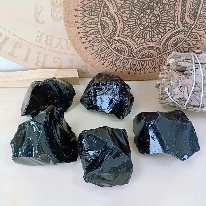 Raw Large Black Obsidian Rough Crystal Mineral Rock Chunks Specimens ...