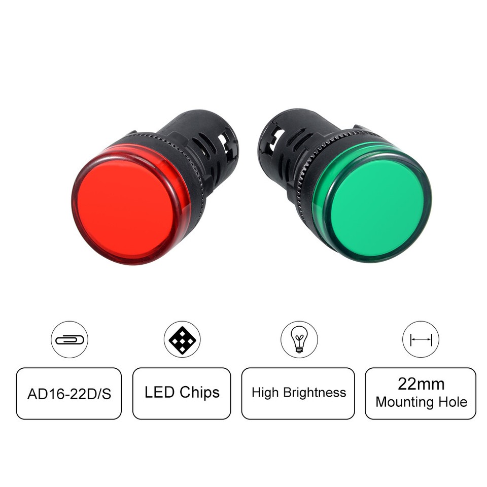 10pcs AC/DC 110V Indicator Lights Red+Green LED, Flush Panel Mount 7/8 ...