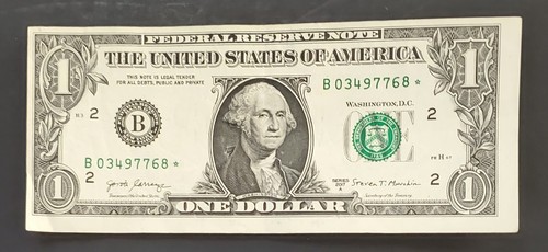 $1 STAR NOTE MISALIGNED MISCUT MISPRINT OFF CENTER ERROR LOW RUN OF ...