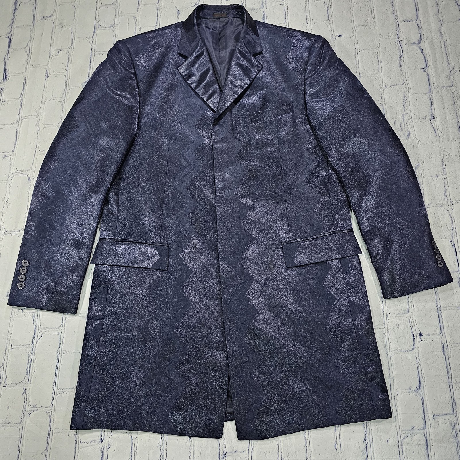 Falcone Navy Blue Blazer Jacket Sport Coat 4 Button Long Patterned SIZE 40L | eBay