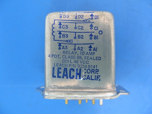 9224-5141 LEACH MIL-SPEC RELAY, 10 AMP, 4 PDT, CLASS B8, SEALED, COIL ...
