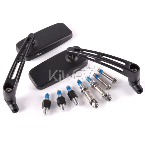 KiWAV Motorcycle Mirrors CNC Convex Classic MX Black 10mm & 5/16" for ...
