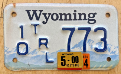 WYOMING TRAILER MOTORCYCLE CYCLE SIZE LICENSE PLATE " 10 TRL 773 " WY ...
