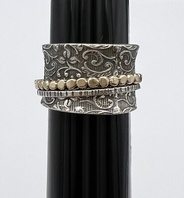 Sterling Silver Oxidized Floral Two Tone 13mm Spinner Ring Sz 6.25 | eBay