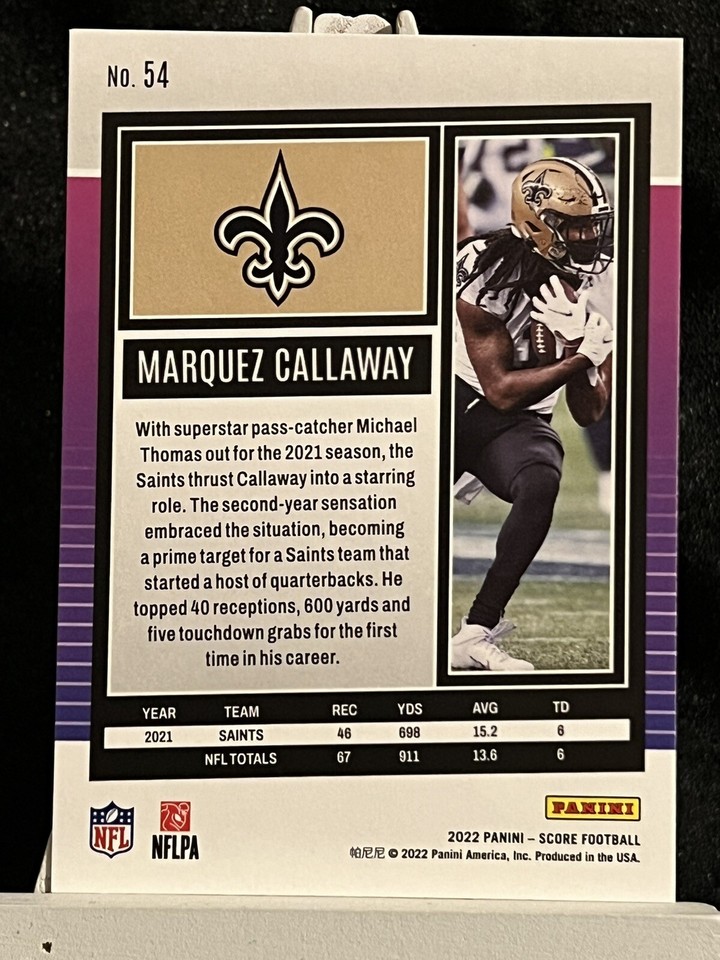 2022 Score Football #54 Marquez Callaway New Orleans Saints Football ...