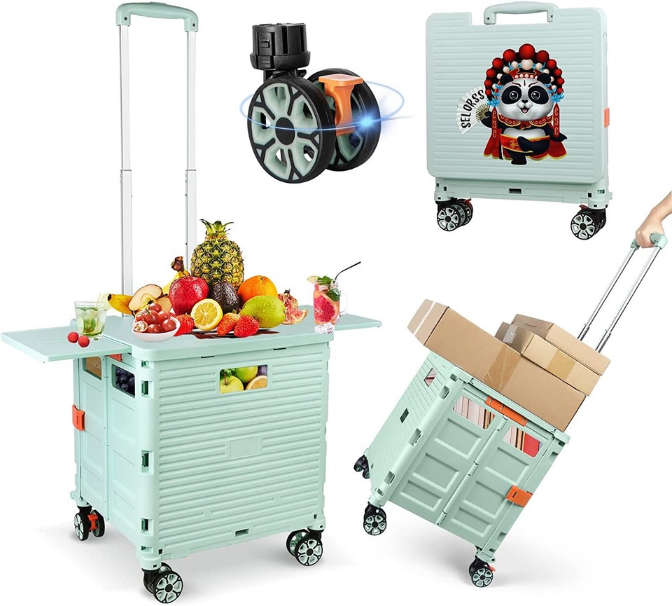Portable Cart Collapsible Rolling Crate on Wheels for Teachers Tote ...