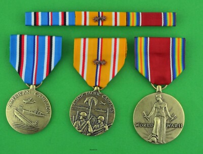 WWII American, Asiatic Pacific Campaign 2 stars, Victory Medals Ribbon ...