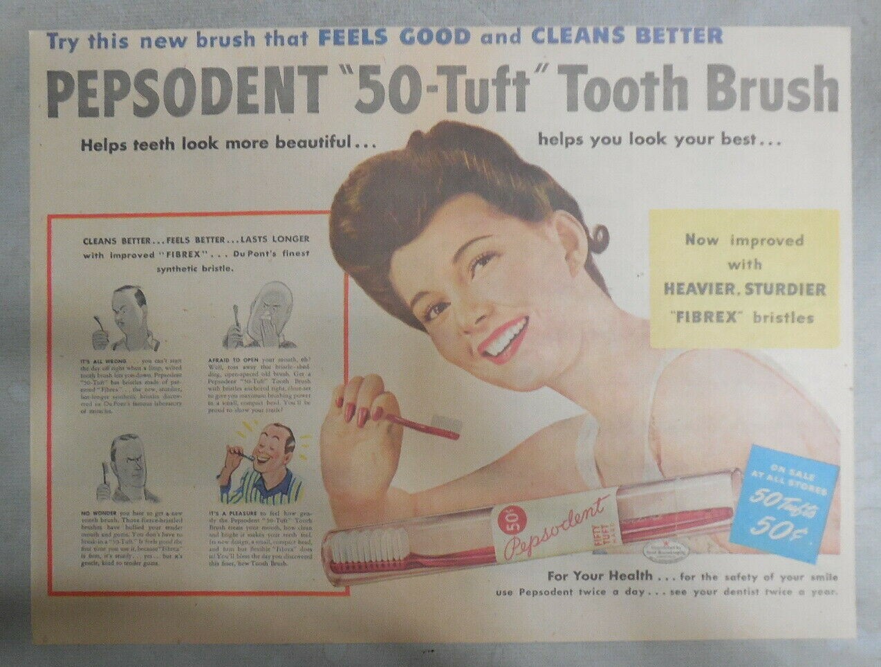 Pepsodent Toothpaste Ad: 50-Tuft Toothbrush from 1942 Size 11 x 15 inch ...