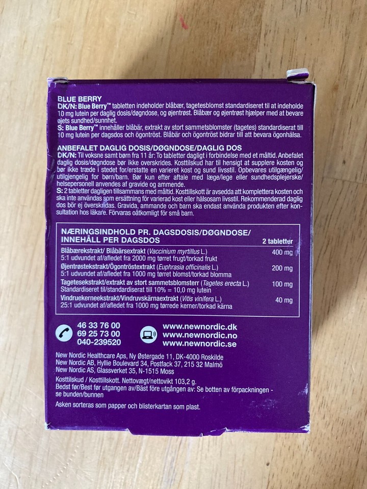 New Nordic Blue Berry Eye Lutein Supplement Supports Macular ...