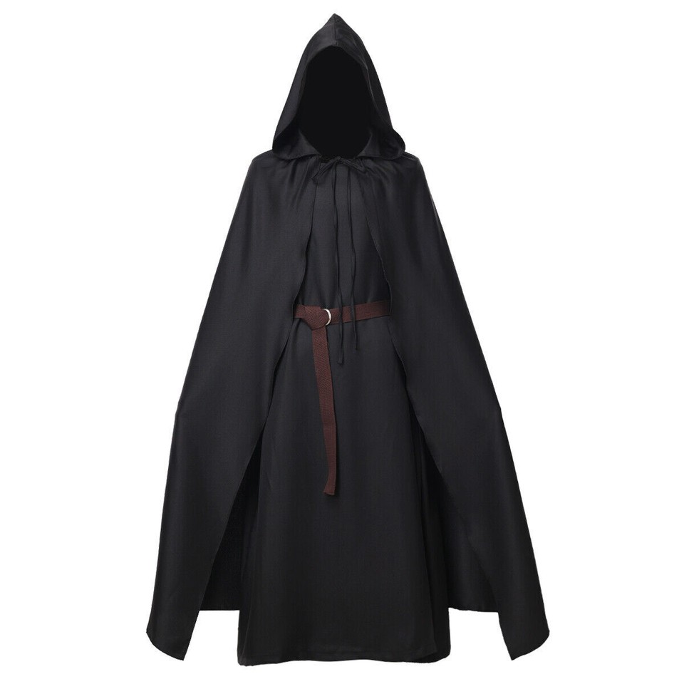 Medieval Men's Hooded Cloak Robe Halloween Wizard Sorcerer Costumes ...