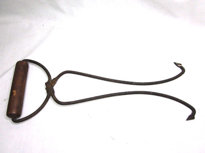 antique ICE COMPANY wood handle metal tongs tong tool | eBay