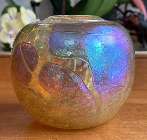 Iridescent Studio Art Glass Vase Signed Martha Henry Blown Glass | eBay
