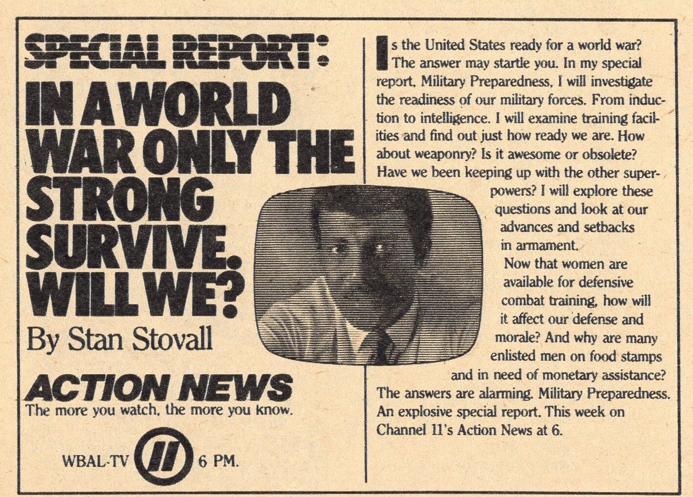1981 WBAL BALTIMORE TV AD STAN STOVALL NEWS REPORTER | eBay
