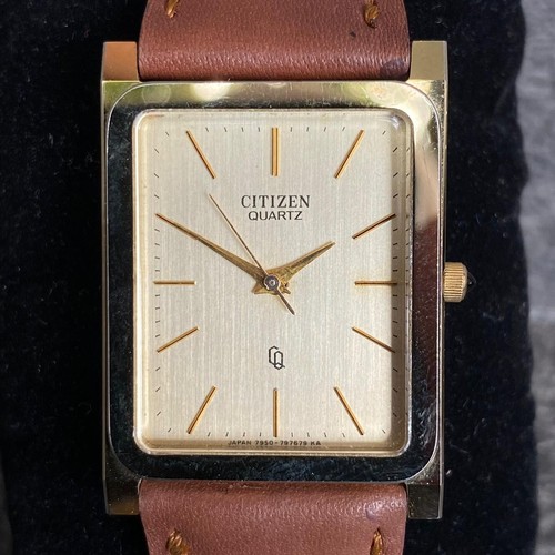 Rare CITIZEN Quartz Square Tungsten Man Size Beige Dial Watch Men ...